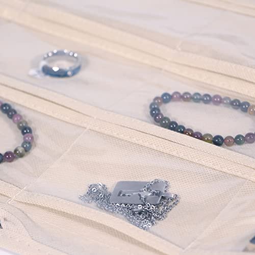 2 Pack Hanging Jewelry Organizer with 80 Pockets Jewelry Storage for Earrings Necklace Bracelet Ring Accessory, Beige