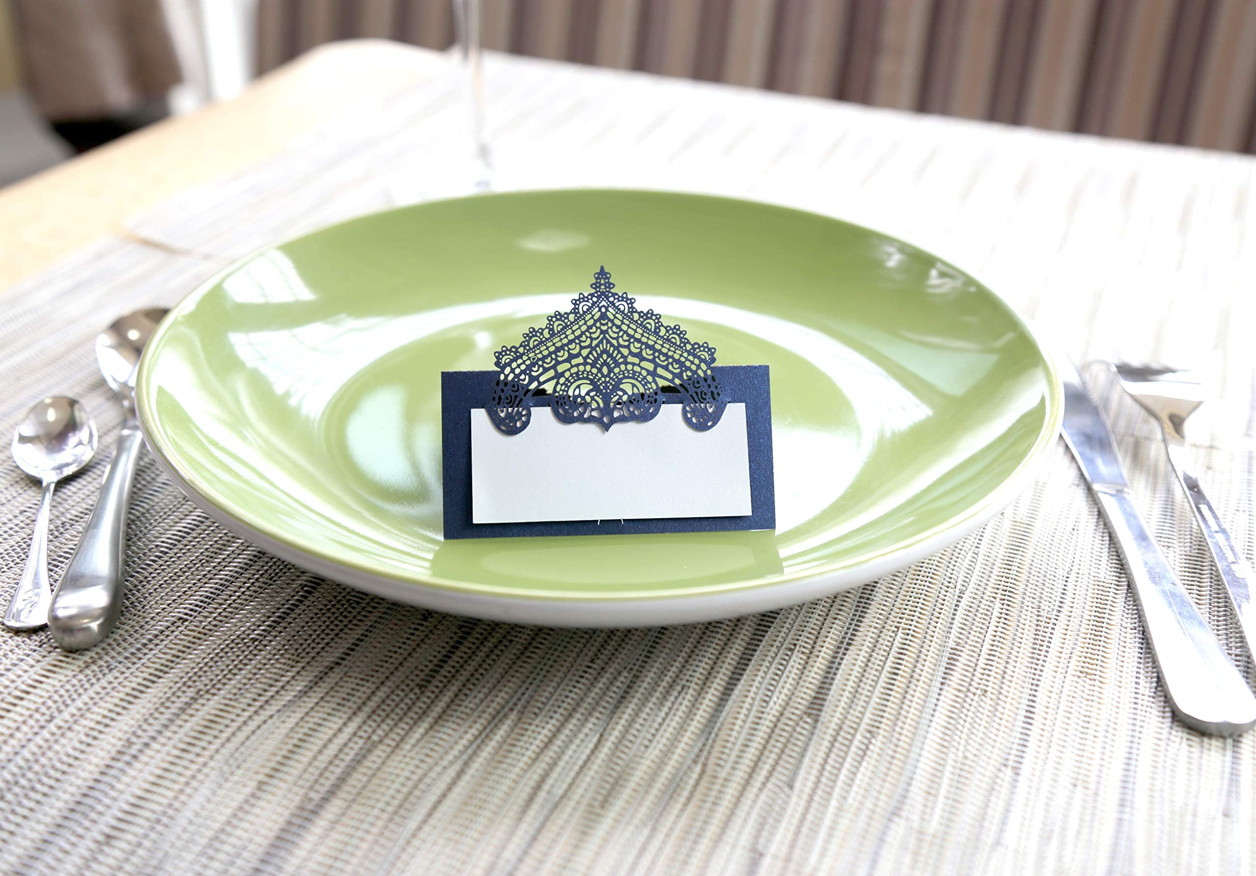 100 Pcs Table Place Cards with White Inserts - Crown Tent Cards Name Cards for Wedding, Banquets, Buffet, Bridal Shower, Birthday Party, Meetings, Dinners (Navy Blue)