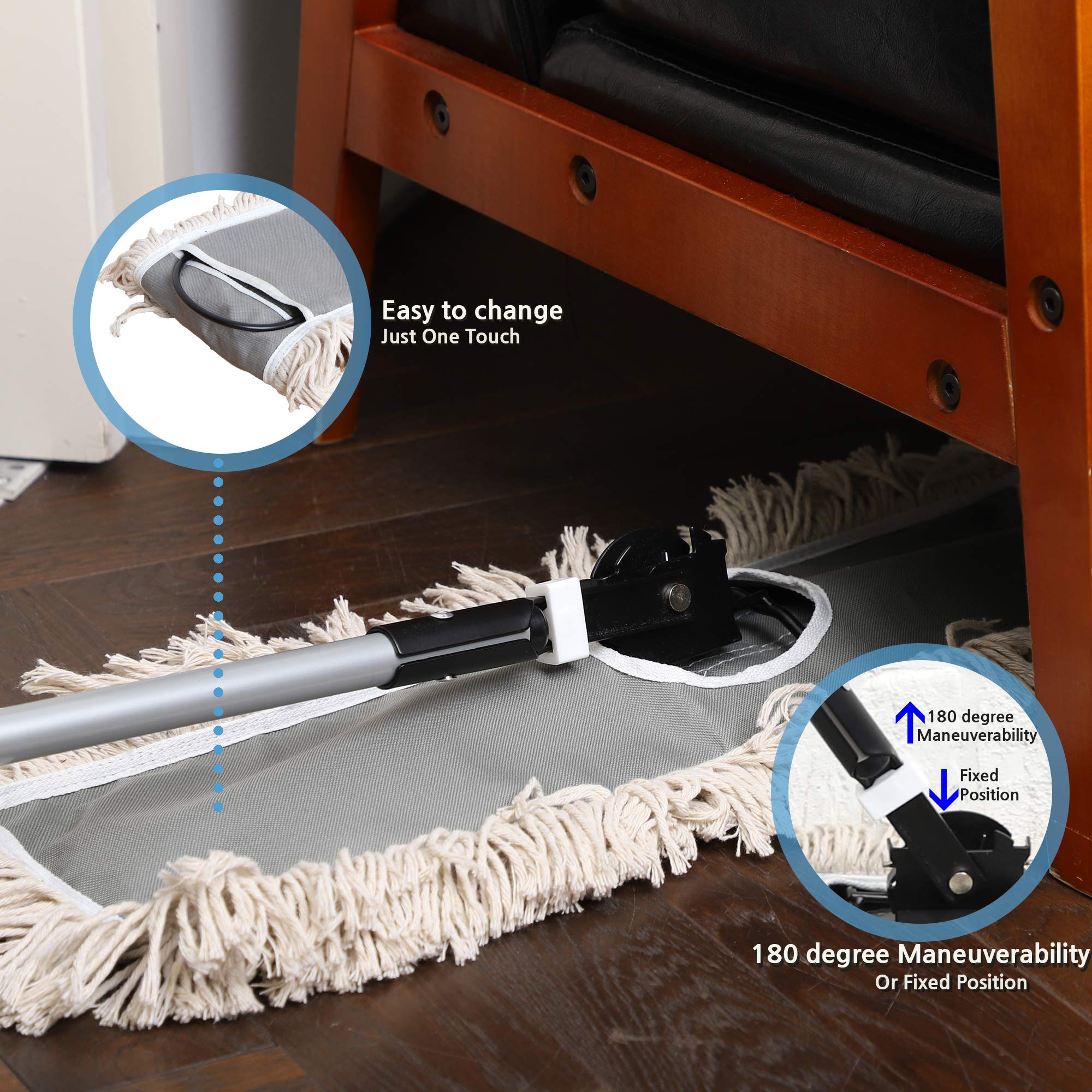 24" Industrial Cotton Floor Dust Mop with 2Pack of Refills - Commercial Mops for Hardwood, Tiles, Laminate, Vinyl, Garage epoxy, Bamboo surface cleaning and Flooring Push Dust Broom