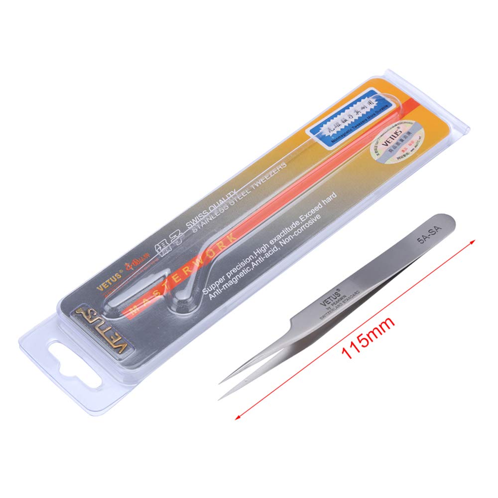 Vetus Tweezer Stainless Steel Non-magnetic Curved Pointed Tip Precision Eyelash Eyebrow Extensions Lashing Tool (5a-sa)