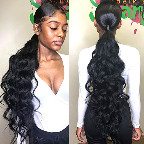 Fheaicr Human Hair Bundles 12A Brazilian Body Wave Bundles 100% Unprocessed Brazilian Hair 28 Inch Bundles Natural Black(1 Bundle)