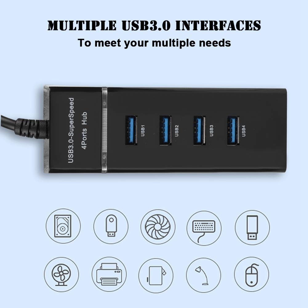 4 Port USB3.0 HUB - 5Gbps Charging Dock Station - Ultra-Slim - Plug & Play with LED - Charging Hub Adapter - for Phone/Tablet/PC/Windows