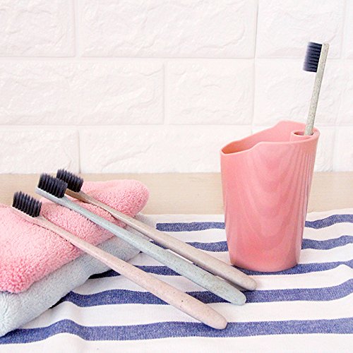 4 Pack Bamboo Charcoal Toothbrush Semilyn Wheat Straw Toothbrush Eco-Friendly ergonomic Soft Bristles Toothbrush Small Heads Superfine Teeth Comfortable for Sensitive Gums for Kid and Adult (4 Color)
