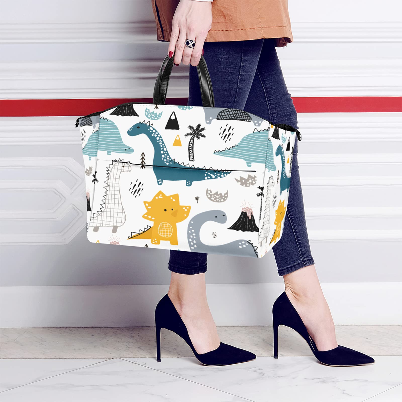 Cute Dinosaur Diaper Bag Tote with Stroller Straps, Funny Animal Large Capacity Baby Stroller Organizer Bag, Multi-Function Nappy Bag Travel Handbag