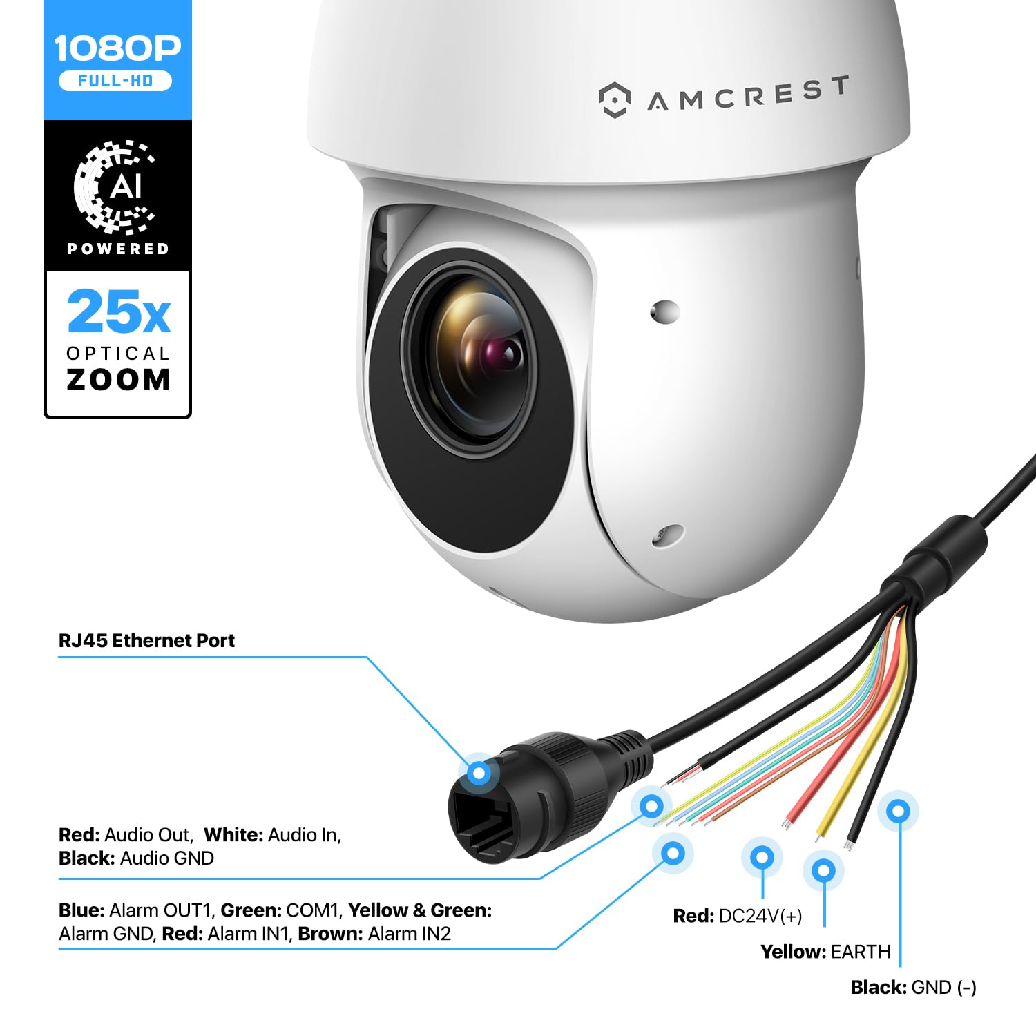 Amcrest 2MP Outdoor PTZ POE + IP Camera Pan Tilt Zoom (Optical 25x Motorized) POE+ Camera Security Speed Dome, CMOS Image Sensor, 328ft Night Vision, POE+ (802.3at) F1.6, IP66, IP2M-863EW-AI-V2