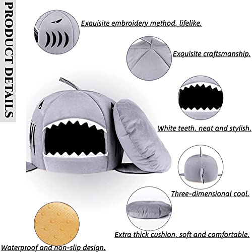 Cat Litter Hot Cat Mat Shark-Shaped House Warm Kennel Kitten Bed One Mat Two Usage Shark Bed for Small Cat Dog Cave Cozy Bed Removable (Light Grey)