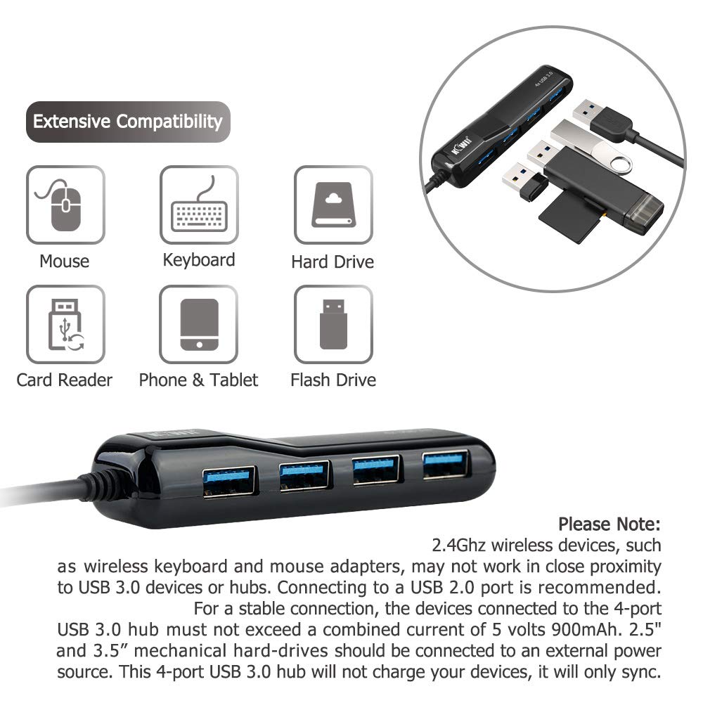 4 Ports USB 3.0 Hub, Ultra Slim Data Hub with High Speed Transfer Up to 5Gbps for iMac, MacBook, Mac Pro/Mini, Surface Pro, XPS, Notebook PC, Laptop USB Flash Drive Mobile Hard Drive