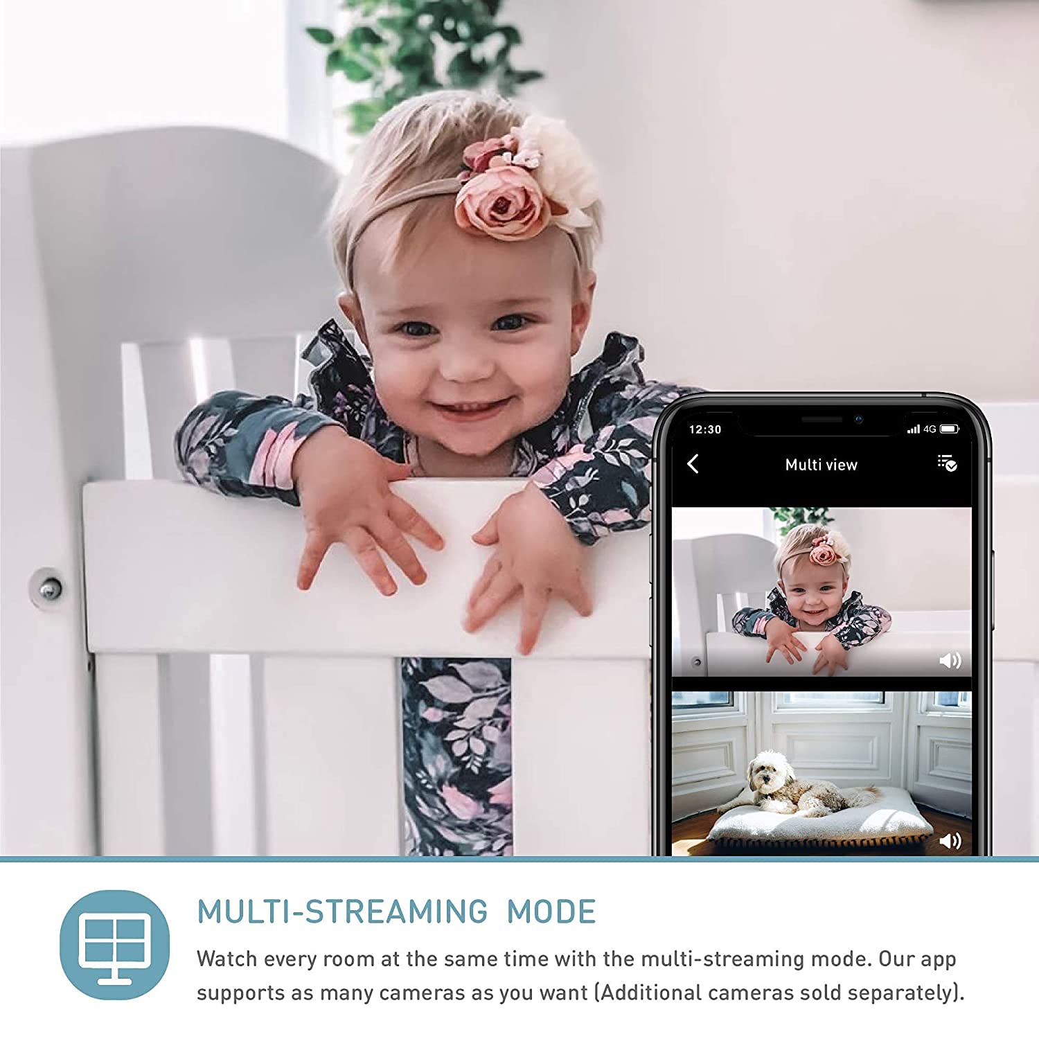 Lollipop Baby Monitor with True Crying Detection (Cotton Candy) - Smart WiFi Baby Camera - Camera with Video, Audio and Sleep Tracking Bundled with Portable Pacifier Holder
