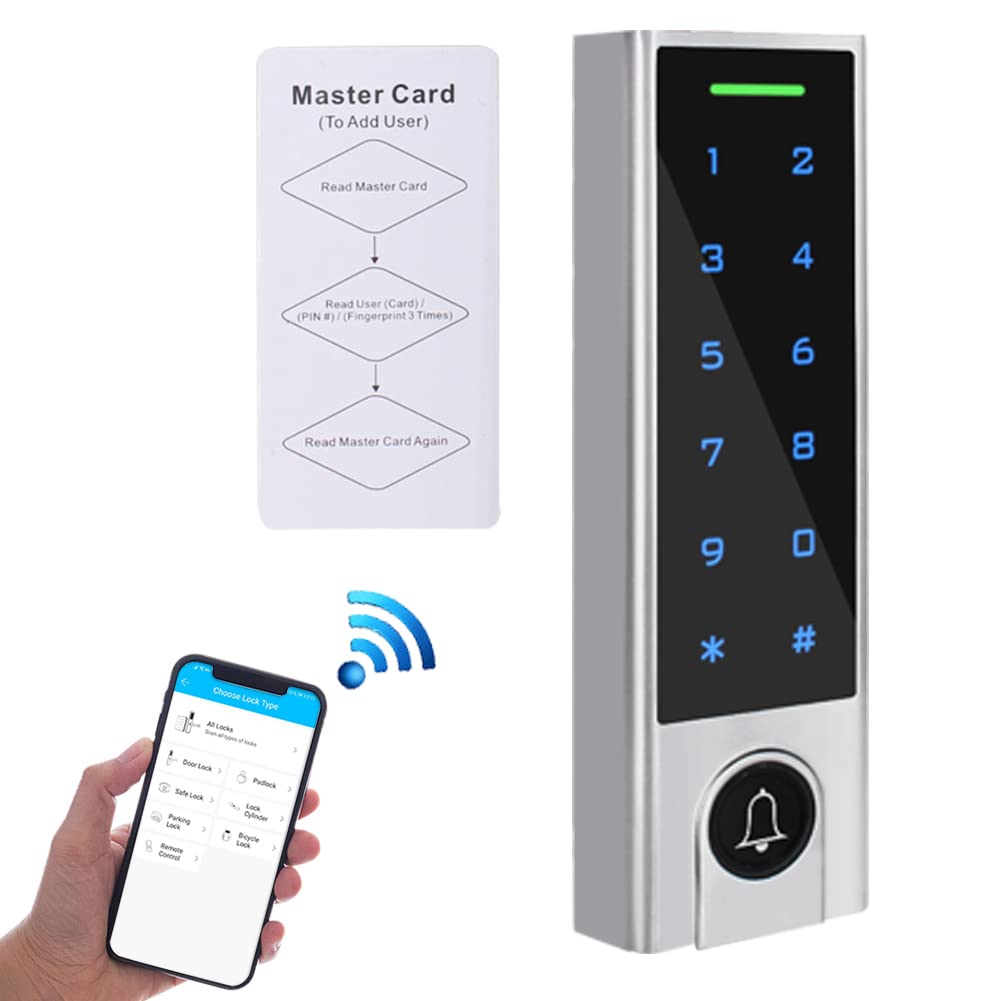 2.4G WiFi Access Control,125Khz EM Card Door Lock, Access Controler, IP67 Waterproof,Access Control System Kit,Touch Keypad Smart Lock Opener,1000 User,Tuya Mobile APP Remote Open (Door Bell Version)