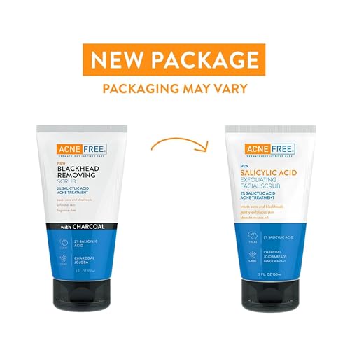 AcneFree Blackhead Removing Exfoliating Face Scrub with 2% Salicylic Acid and Charcoal Jojoba, 5 Ounce - Pack of 2