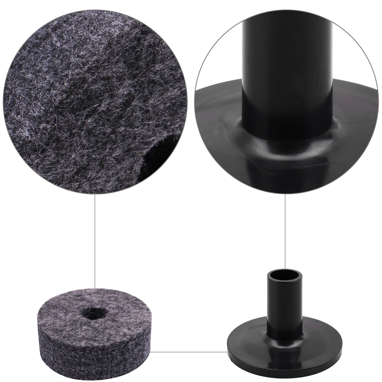 10PCS Cymbal Stand Felt Washer and 10PCS Plastic Drum Cymbal Stand Sleeves Replacement Grey