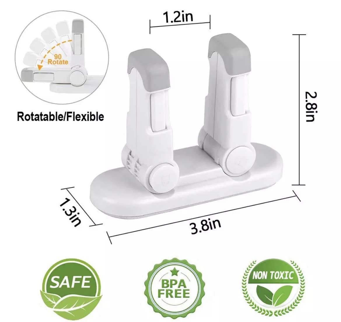 4 Pack, New and Improved Childproof Safety Door Lock, Prevents Toddlers from Opening Doors, BPA Free, 3M Adhesive, Easy to Install, No Drilling Needed.