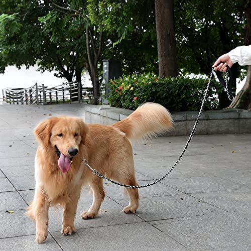 Chew Proof Metal Leash Chain Dog Leash for Medium Large Dogs, Chain Link Dog Leash Anti Chew 5FT Strong Anti Bite Dog Leash Comfortable Soft Padded Handle Black