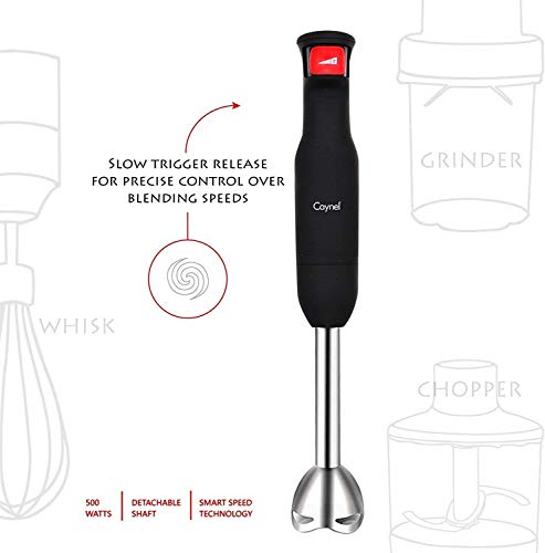 Caynel 500 Watt Immersion Hand Blender, 8 Variable Speeds Control with Turbo Setting, Ergonomic handle Multi-purpose Hand Mixer Pure Copper Motor Stainless Steel (5-in-1)