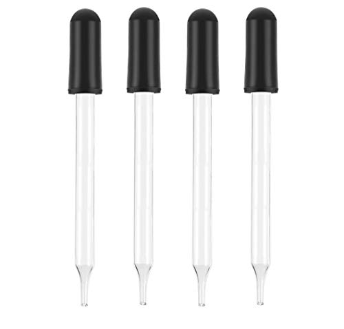4 Inch Straight Tip Glass Dropper (1ml), with Black Suction Bulb, Medicine Eye Droppers for Essential Oils, Science Laboratory Medicine Art Liquid Plant Nutrients (4 Pack)