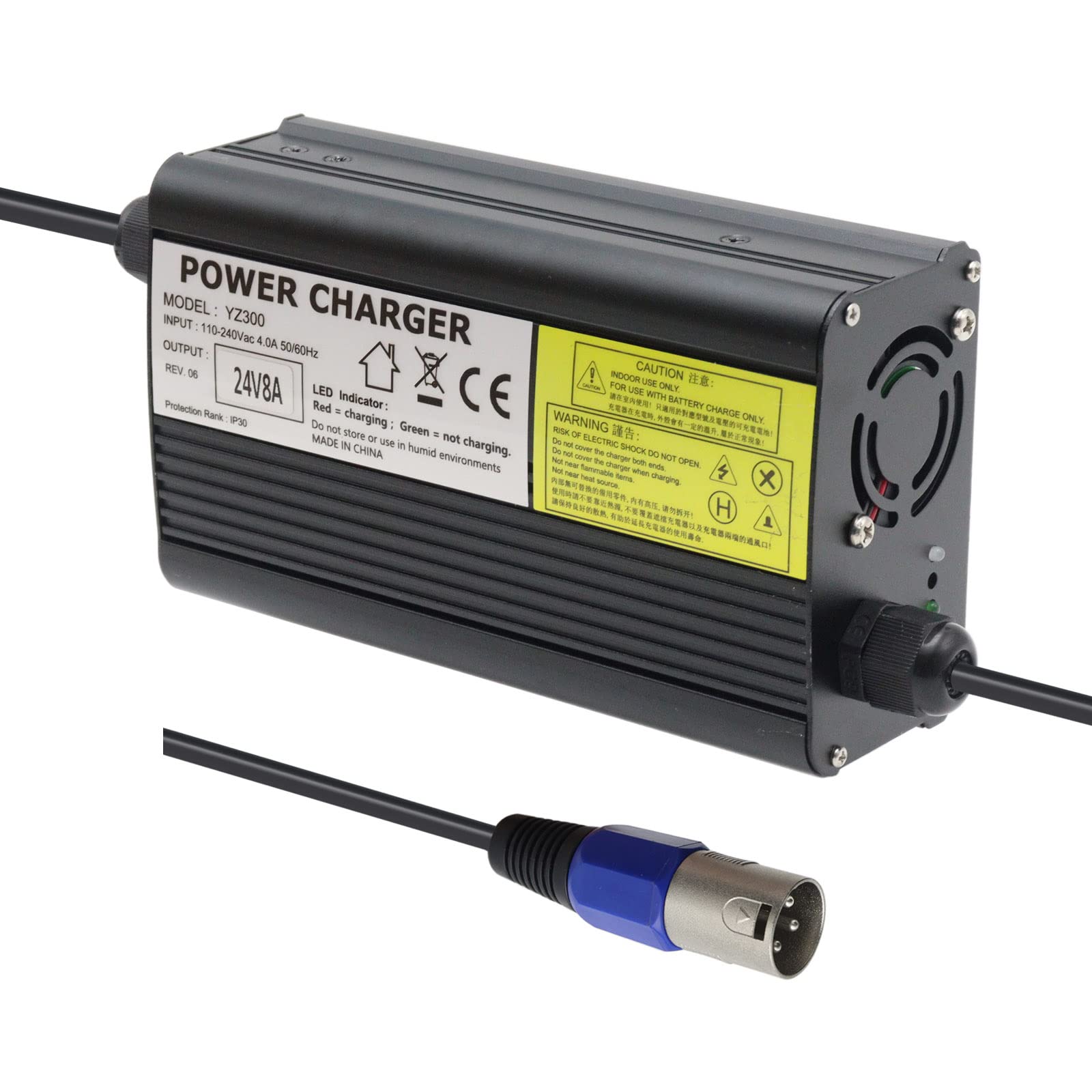 24V 8A Battery Charger with 3-Pin XLR Connector for Jazzy 1450, Invacare Pronto M51, Sunrise Medical, Quickie, Drive Medical Power Supply