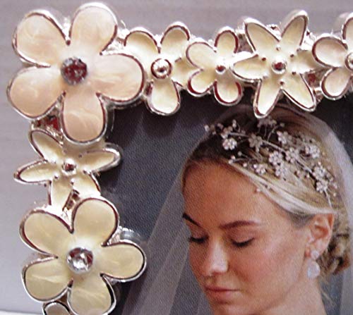 2X3 Off White Silver Cream Jeweled Flower Enamel Picture Photo Frame
