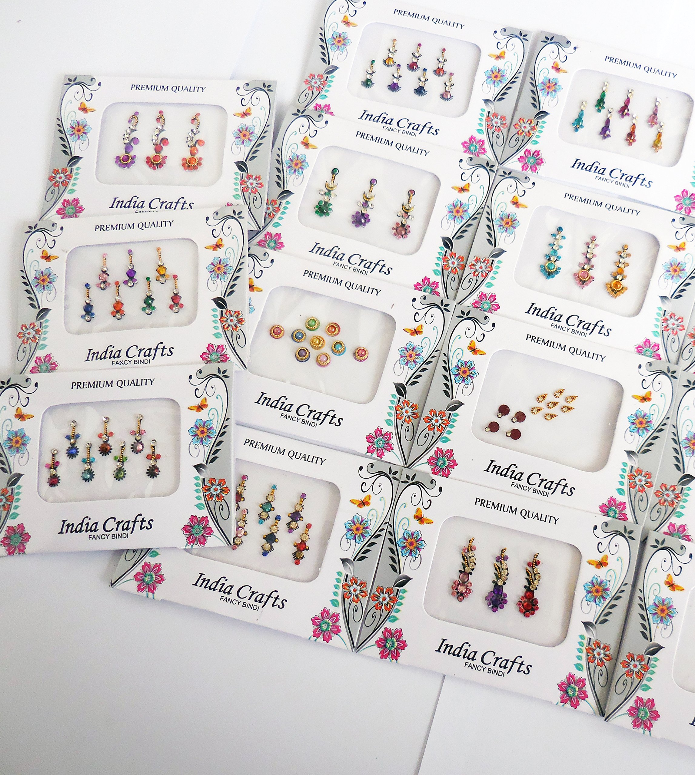 12 Combo Bindi Packs All in One- Multicolored Face Jewels Bindi Stickers Indian Forehead Tika
