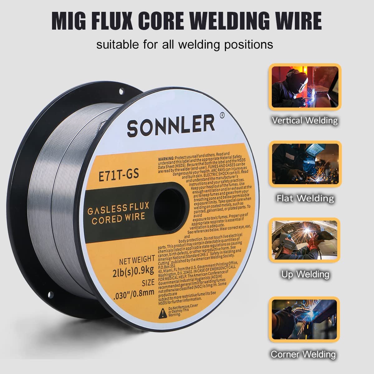 0.035 flux core welding wire, 2Lbs E71T-GS Low Splatter gasless Carbon Steel Mig Welding Wire Compatible With HF Fourney Harbor Welder(1 PACK)