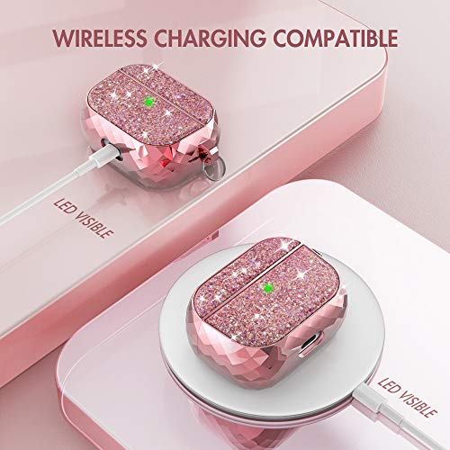 AhaStyle AirPods Pro Case Cover for Women Girls, Luxury Glossy Hard Shell Case Cover Accessories Compatible with Apple AirPods Pro Charging Case (Rose Gold)