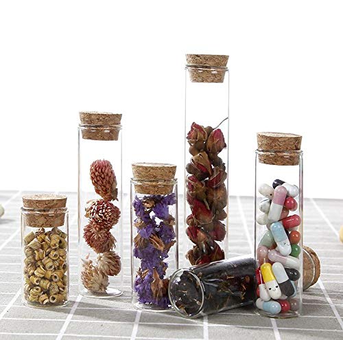 10PCS Empty Glass Clear Test Tube Message Bottles Vials Jars Packing Container with Wood Cork Stoppers for Scientific Experiments Tea Powder Liquid Storage Dispenser(40ml-30mmx80mm)