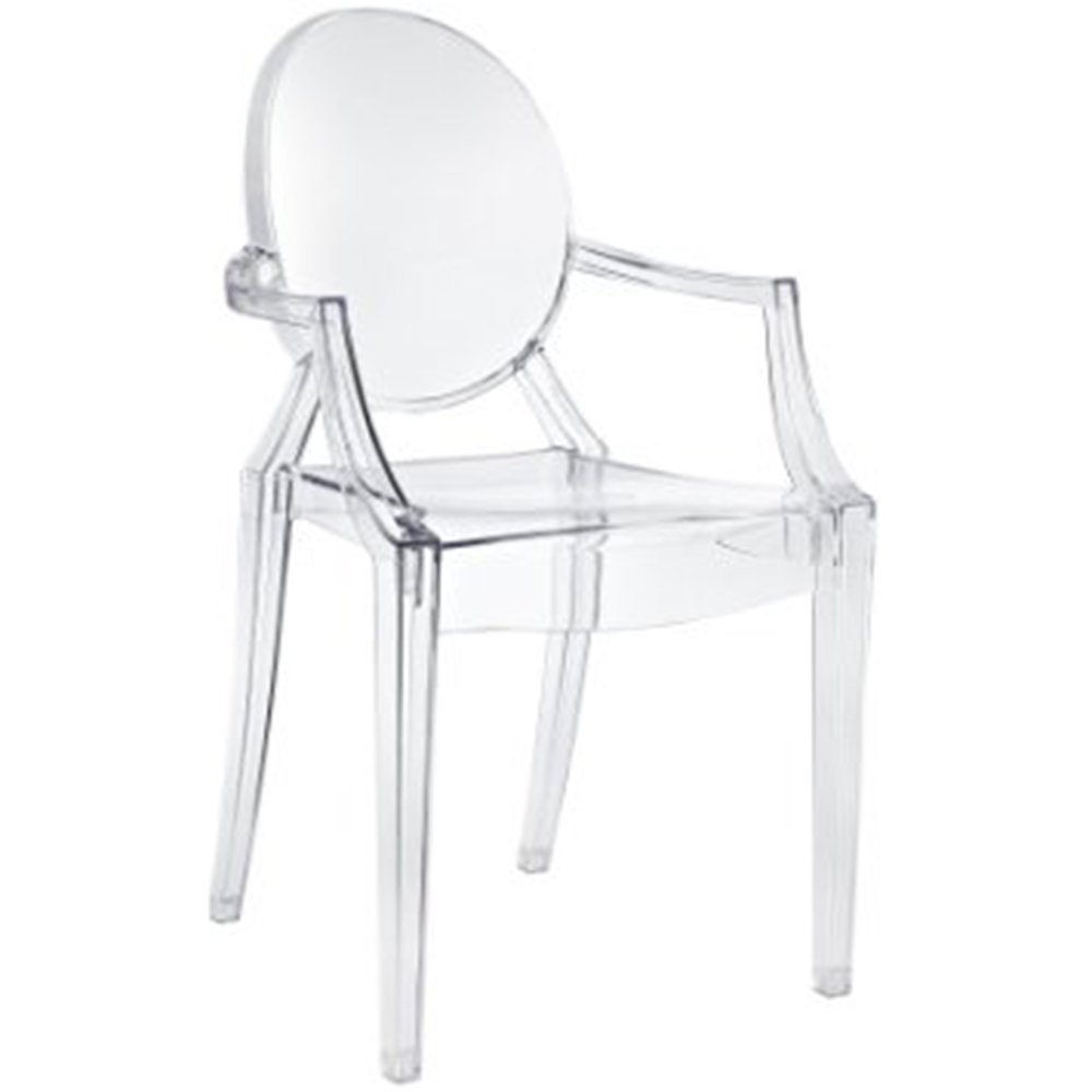 2xhome Set of 2 Clear Louis Ghost Dining Armchairs Polycarbonate Designer Acrylic Transparent Crystal Chair with Arms Glass Modern Mid Century Victorian See Through for Desk Kitchen