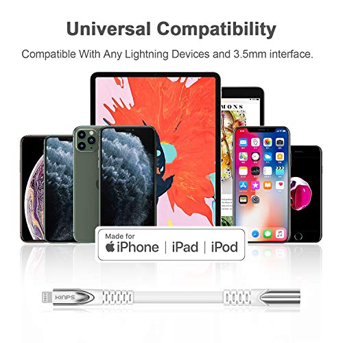 KINPS [MFI Certified Lightning to 3.5 mm Headphone Jack Adapter Compatible with iPhone 12/11 Pro Max/11 Pro/11/XS Max/XS/XR/X/8 Plus, iPad,(White)
