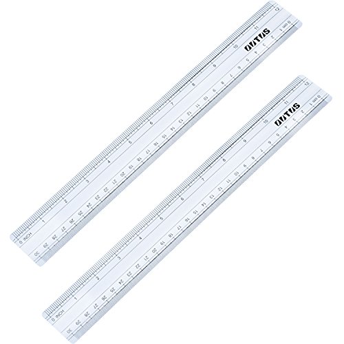 2 Pack Plastic Ruler Straight Ruler Measuring Tool 12 Inches (Clear, 31.4 x 3.8 x 0.3 cm)