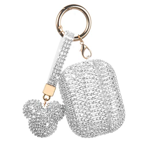 Luxurious Shining Rhinestone Diamante Apple AirPods Pro Case, Bling Sparkle Protective Cover Carrying Mickey Ball Keychain for Airpods Pro,Shockproof Anti-Scratch Anti-dust (Silver)