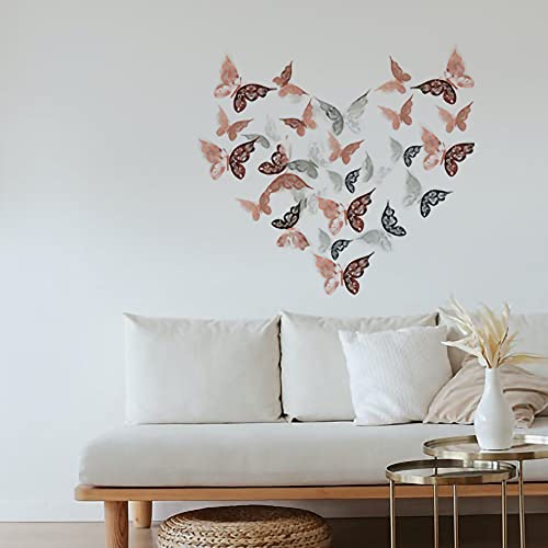 48 Pcs 3D Butterfly Wall Decals,maxin 3D Butterfly Wall Stickers Room Wall Decoration for Bathroom, Nursery Classroom,Baby Kids Bedroom, Living Room(Silver and Rose Gold)