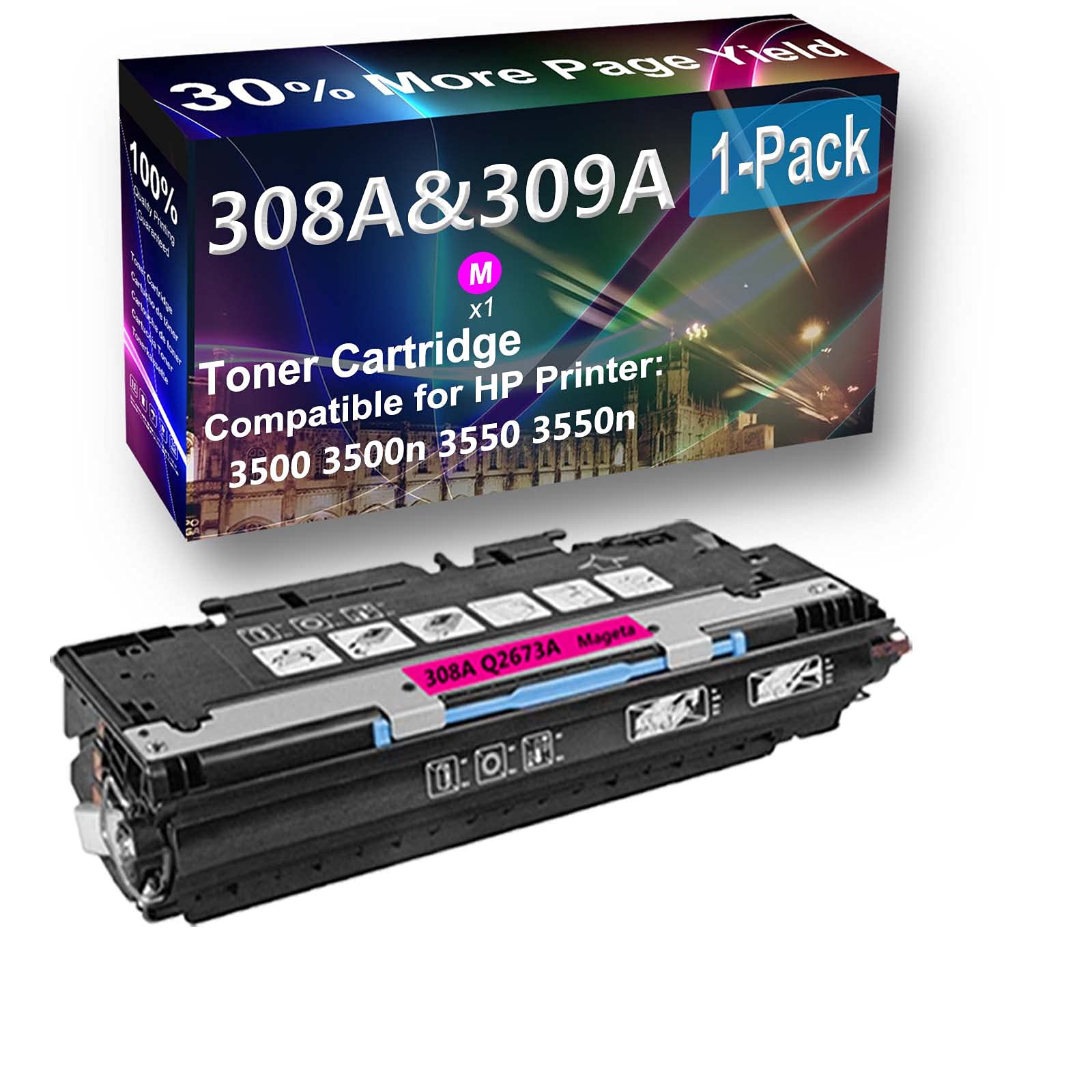 1-Pack (Magenta) Compatible High Yield 308A (Q2673A) Toner Cartridge use for HP 3550n Printer