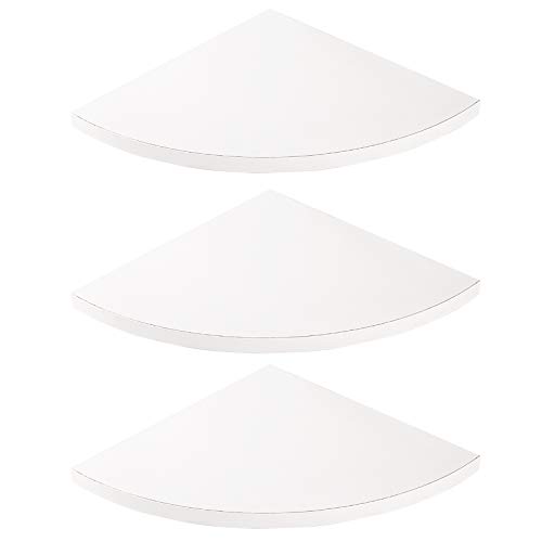 Suwimut Set of 3 Corner Mounting Shelf, Rustic Wood Floating Wall Mounted Storage Shelf with White Finish for Living Room, Bedroom, Bathroom, Kitchen, Office