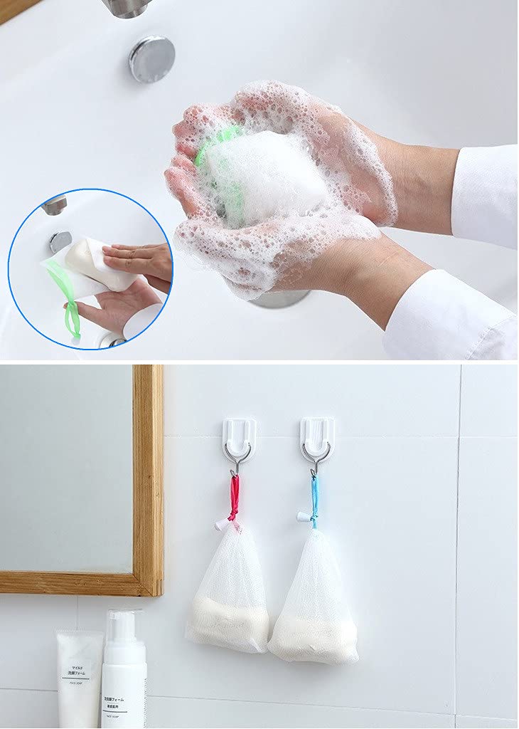 FULINJOY 10 PCS Exfoliating Mesh Soap Saver Pouch Bag Sack, Face Cleansing Foaming Nets, White Pouch with Drawstring (Color Random)