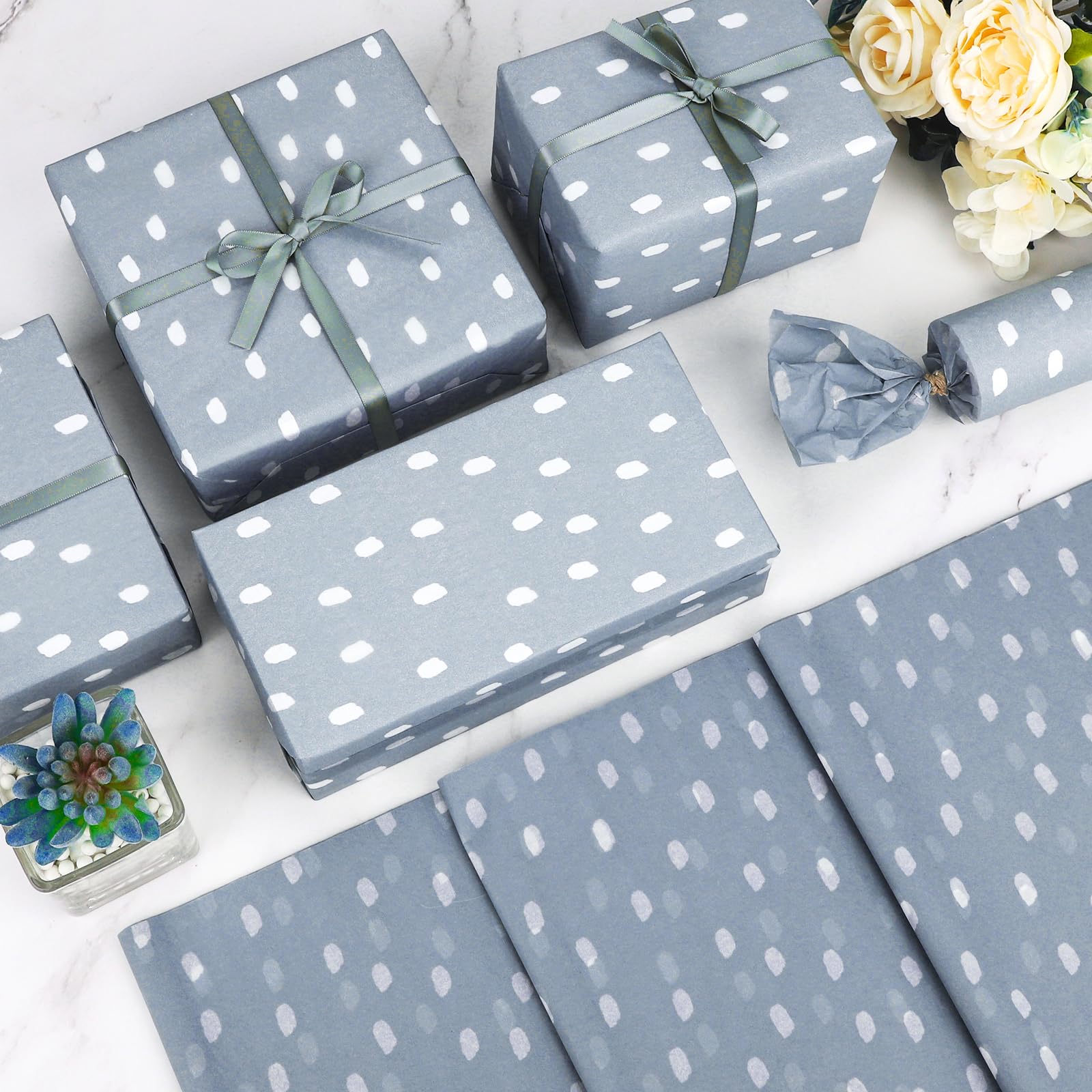 100 Sheets Doodle Dots Tissue Paper, 20 x 14β Inch Sage Green Doodle Wrapping Paper Hand Drawn Dot Gift Packaging Paper DIY Art Craft Paper for Baby Shower Birthday Wedding Gift Decor (Sage Green)