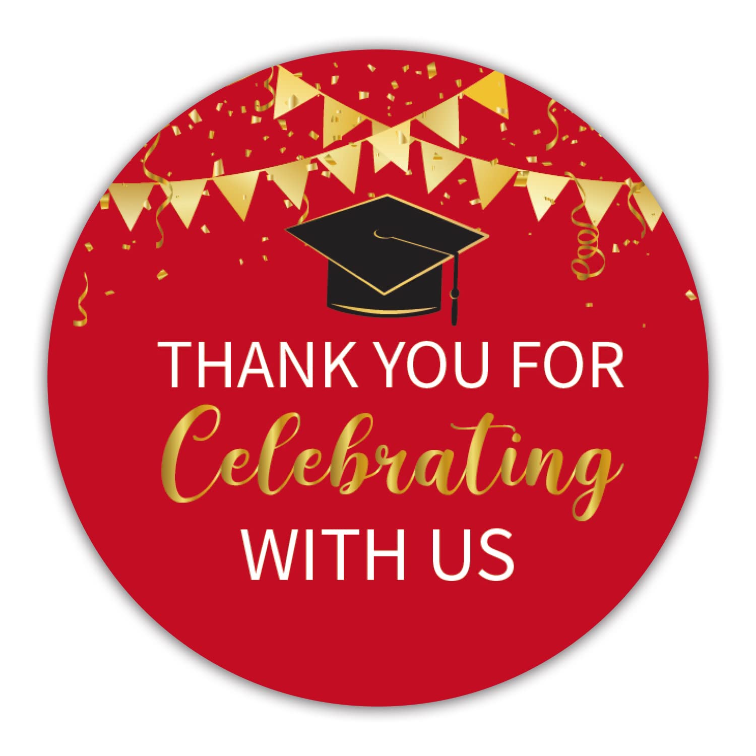 2" Red and Gold Graduation Thank You Stickers, 50 Congrats Grad Party Round Favor Sticker Labels.