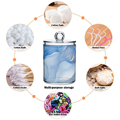 2 Pack Qtip Holder Organizer Dispenser Blue Marble Ink Modern Fluid Art Bathroom Storage Canister Cotton Ball Holder Bathroom Containers for Cotton Swabs/Pads/Floss