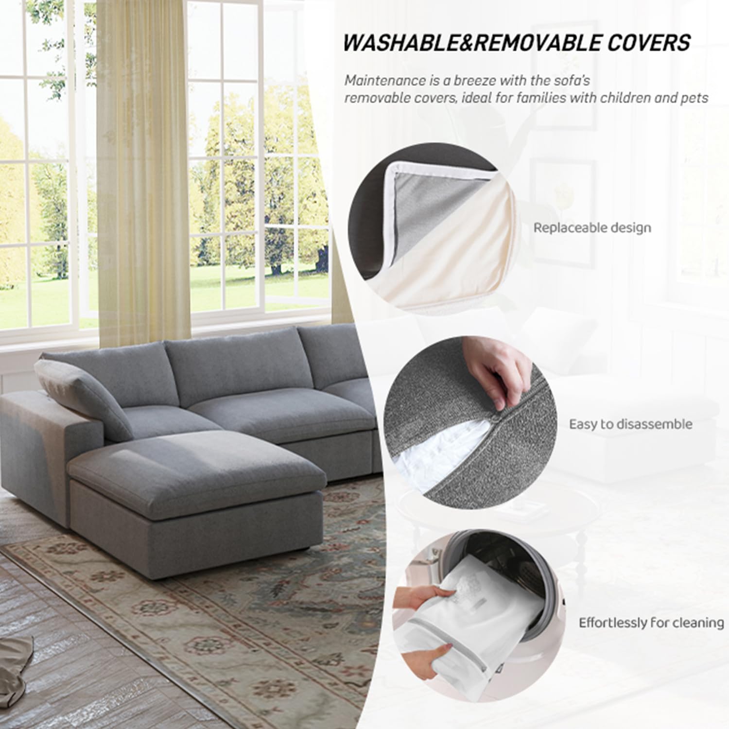 160.6" Cloud Modular Sectional Sofa with Thick Cushion,Down Filled Comfort V Shaped Sofa Couch for Living Room,Minimalist Wide Deep Seat Convertible Couches,4 Seater & 1 Corner+1 Ottoman