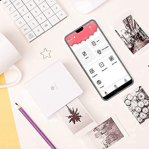 Phomemo M02 Mini Printer- Bluetooth Thermal Photo Printer with 3 Rolls Colorful Sticker Paper, Compatible with iOS + Android for Plan Journal, Study Notes, Art Creation, Work, Gift,White
