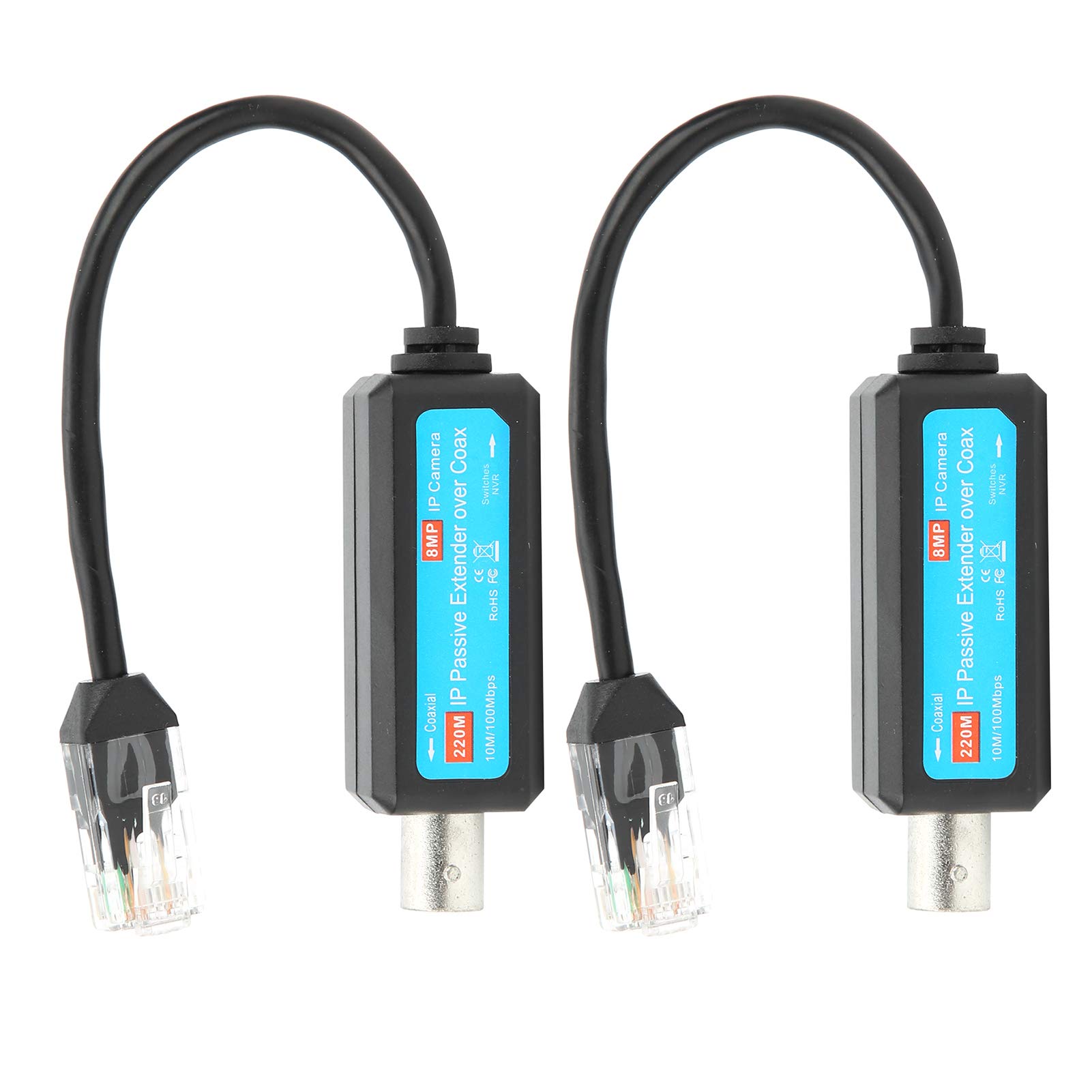 2pcs IP Passive Extender, Over Coax Coaxial Network Transmitter 8MP HD Passive IPCoaxial Transmitter HD Network Extender for Web Camera