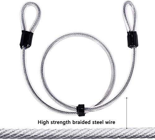 Stainless Steel Safety Cable,Double Loop Braided Steel Cable Flexible Lock Cable Lock 3/8 inch U-Lock,Padlock,Transparent Wire Rope with Ring, Electric Door, Bicycle,Glass Door Lock, Door Handle,