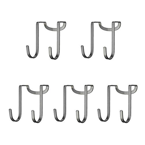 Dewell Multi-Use Over Cabinet Hook, 5 Pack, Stainless Steel, Double Hook for Drawer Cabinet, Closet, Fence, Kitchen and Bathroom, Silver
