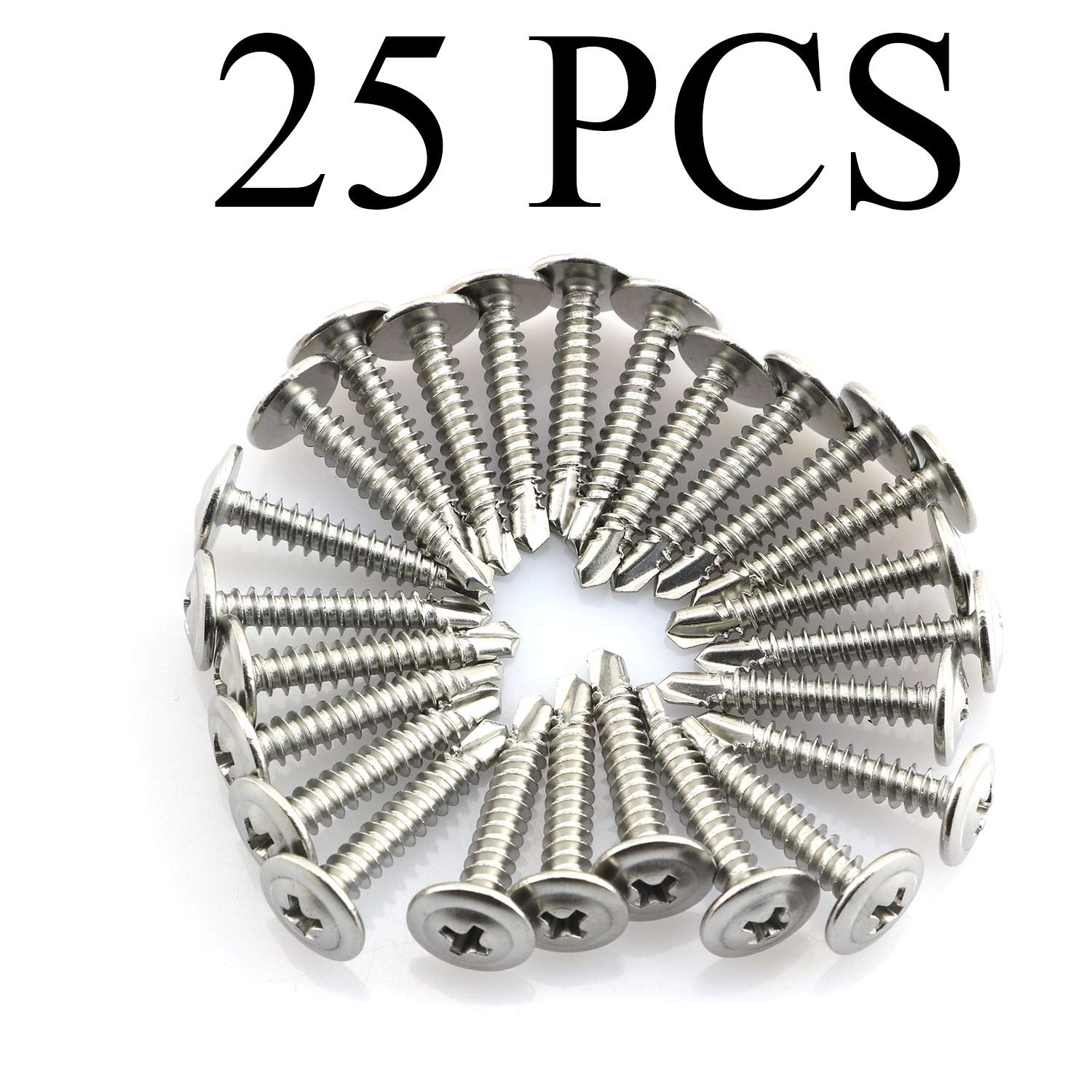 25 Pack Self-Drilling Dovetail Screws 410 Stainless Steel #8 1 Inch Truss Head Phillips Drive Drill Point Tek Screws