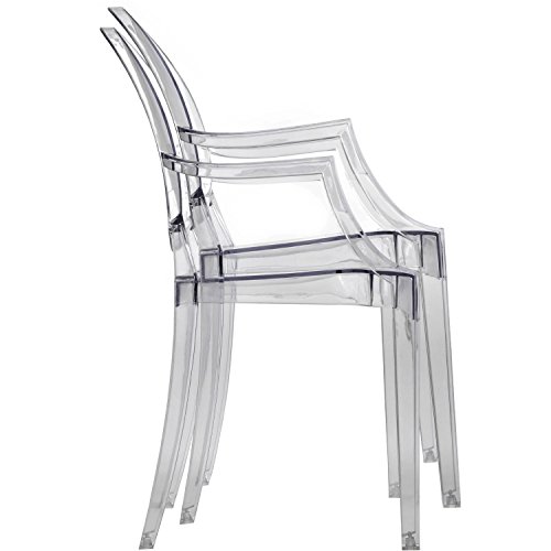 2xhome Set of Two (2) Clear - Louis Style Ghost Armchair Dining Room Chair - Lounge Arm Arms Armed Chairs Armchairs Accent Seat Higher Fine Modern Mid Century Designer