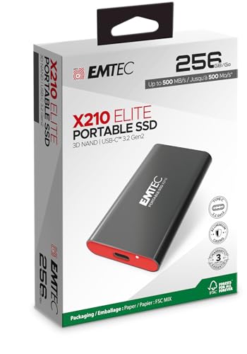 Emtec 256GB X210 Elite SATA III Portable Solid State Drive (SSD) with NAND Technology ECSSD256GX210