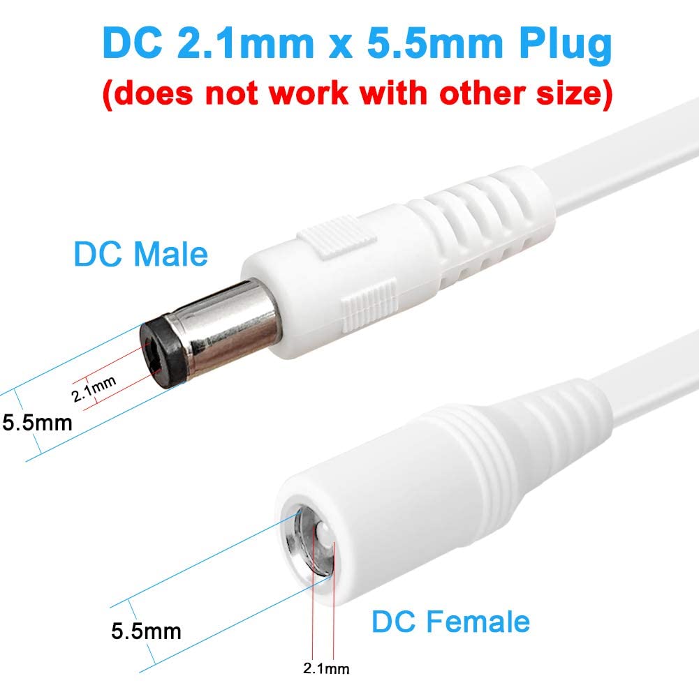 2 Pack 20FT DC Power Extension Cable,2.1mm x 5.5mm 12v DC Extension Cord Power Supply Adapter for CCTV Security Camera Surveillance Indoor IP Camera,LED Strip,12 Volt Male to Female Plug Flat Cable