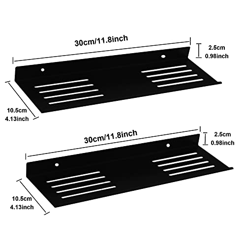 12 inch, 2 Pack,metnal Bathroom Shelf, Floating Shelves, Metal Display Wall Shelf, Wall Mounted, Frosted Black (30x10.3cm)
