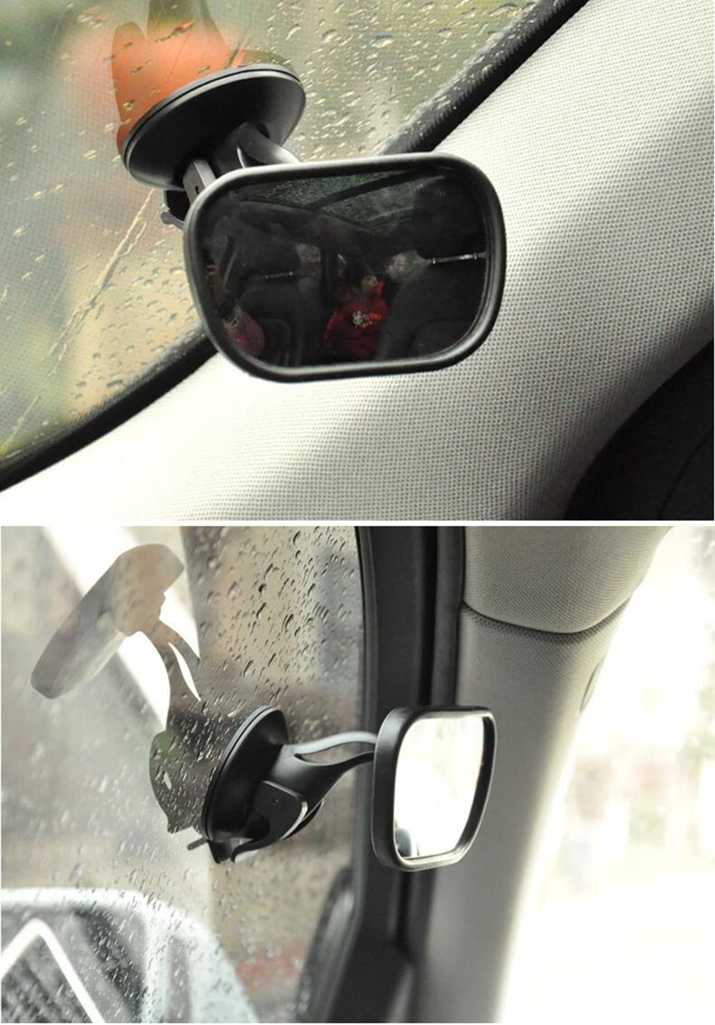 1Set Black 360 Degree Adjustable Safety Baby Child Backseat Mirror Shatter-Proof Acrylic Baby Mirror Car Rearview Toddler Suction Visor Mirror Baby View Mirror for Auto Back Seat