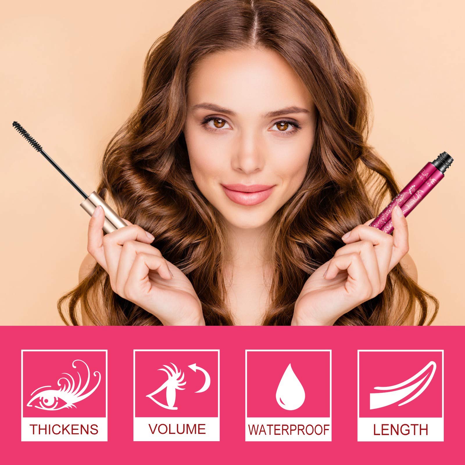 4D Magic Silk Fiber Lash Mascara- Waterproof & Hypoallergenic Easily to Create Amazing Make-up by Thicker,Long Lasting and Curly Eyelashes