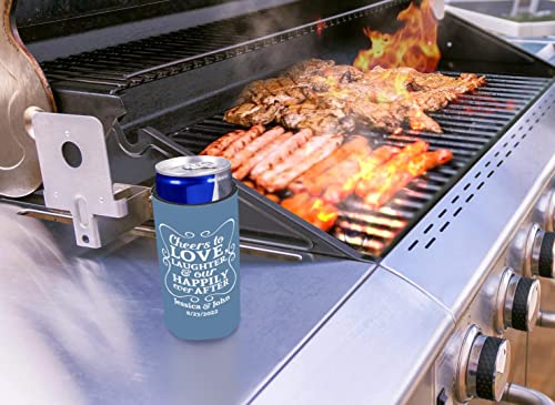 Cheers To Love Custom Names & Date 6-Pack Personalized Ultra Slim Can Coolies Slate Blue