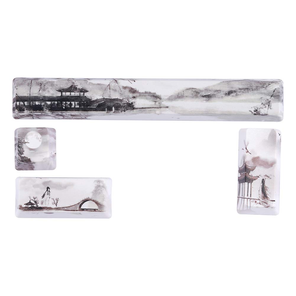 Bewinner1 DIY Keycaps, PTB PC Gaming Mechanical Keyboard Space Keycap ESC Keycap Enter Keycap Numpad Enter Keycap, Universal Computer Keyboards Cap Landscape Painting PTB Grey